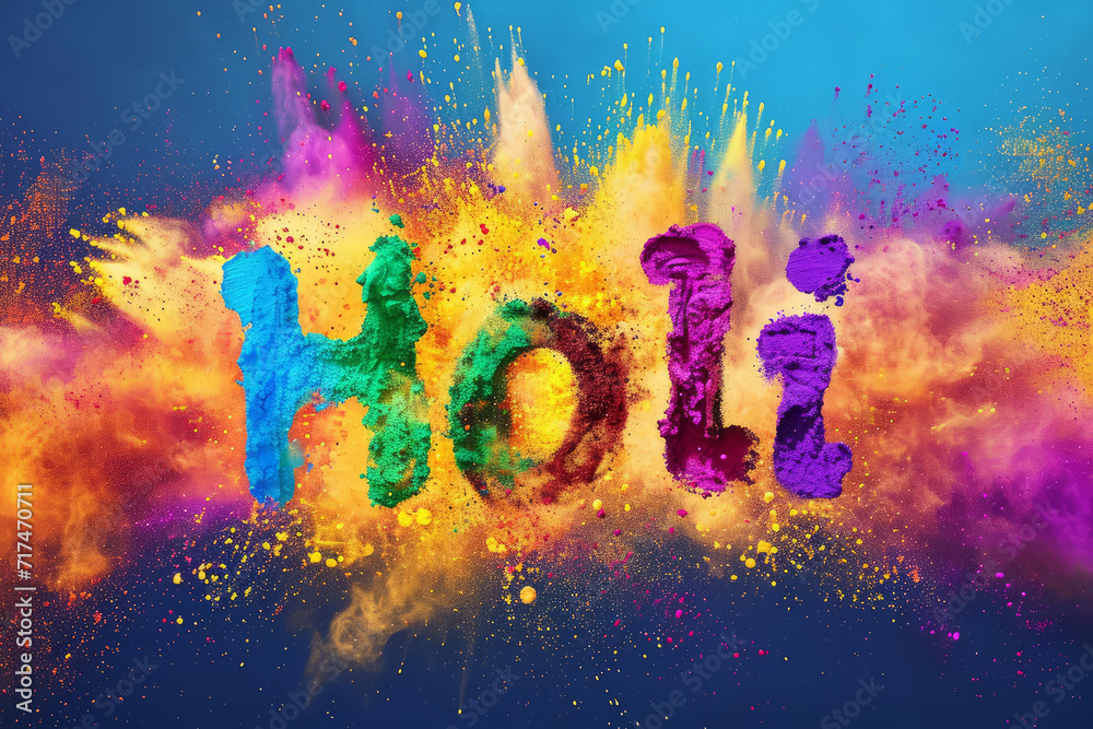Holi festival celebration. Holi word with bright colorful powder ...