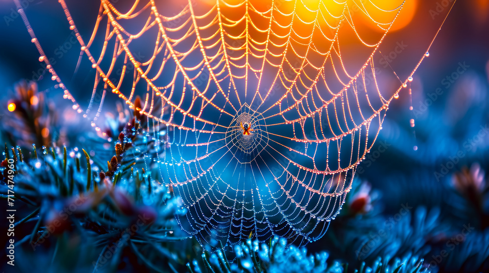 Raindrops cling to a spider's delicate web, transforming it into a ...