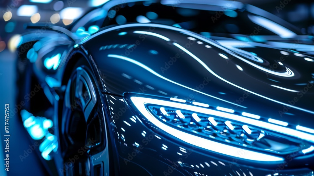 A closeup shot reveals a set of headlights with a layered and intricate ...