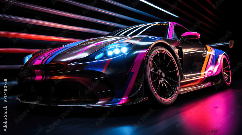 Aerodynamic body kit upgrade on a racing car in a vivid, energetic ...