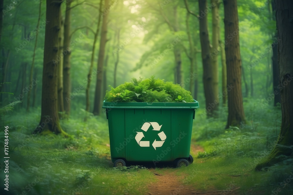 Ecological call to recycle and reuse, recycling symbol, green jungle ...