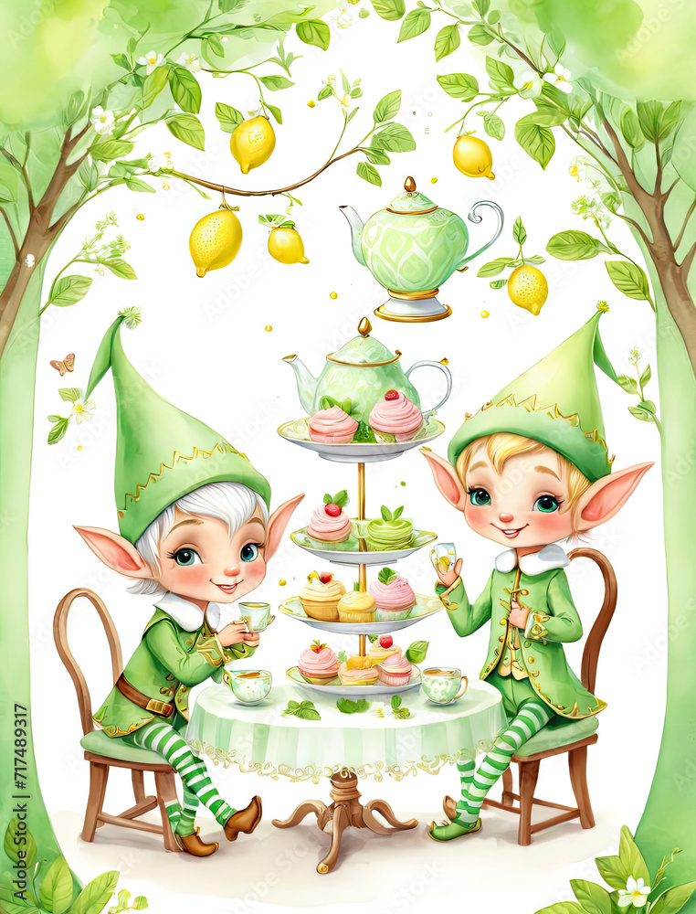 Magical Tea Party - Adorable illustration of inquisitive elves and a ...