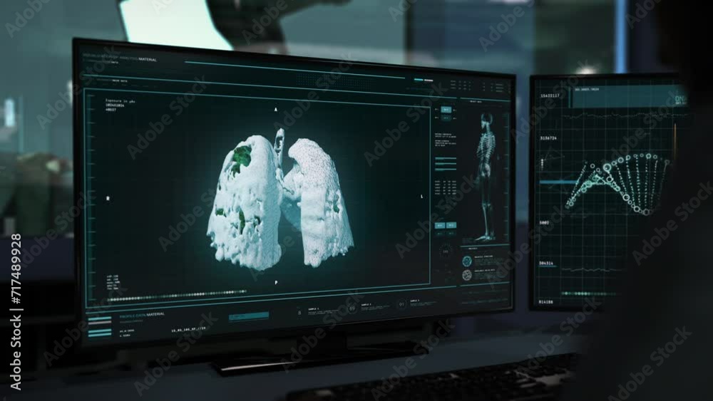 Doctor Examining Results Of Patients Lung Infection Damage Scan. Doctor ...