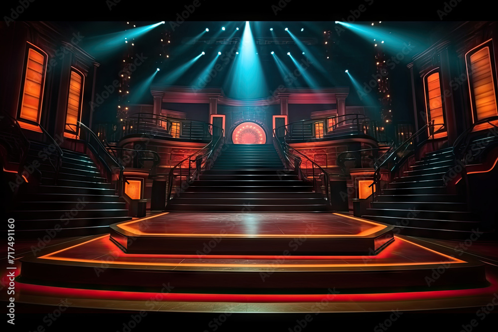 empty stage with stairs going up , Theater stage light background with ...