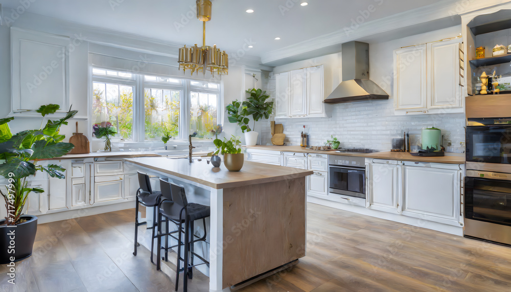 Amazing Luxury Kitchen Interior in white with wooden floor and kitchen ...