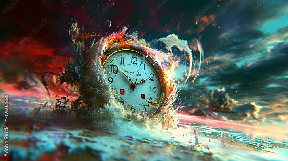 Surreal composition of a whimsical clock with melting numbers and ...