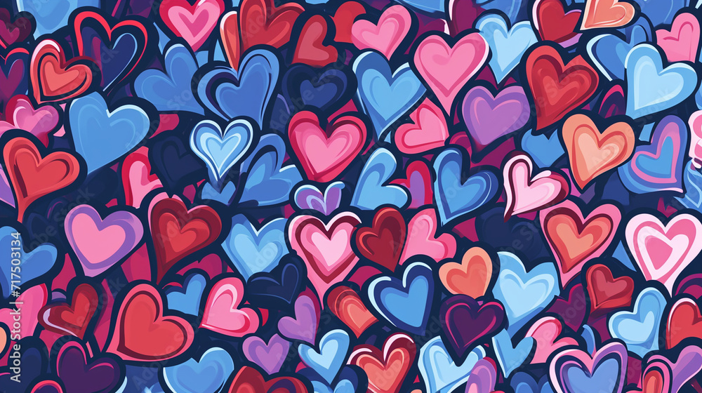 Playful and whimsical pattern illustration of interlocking hearts in ...