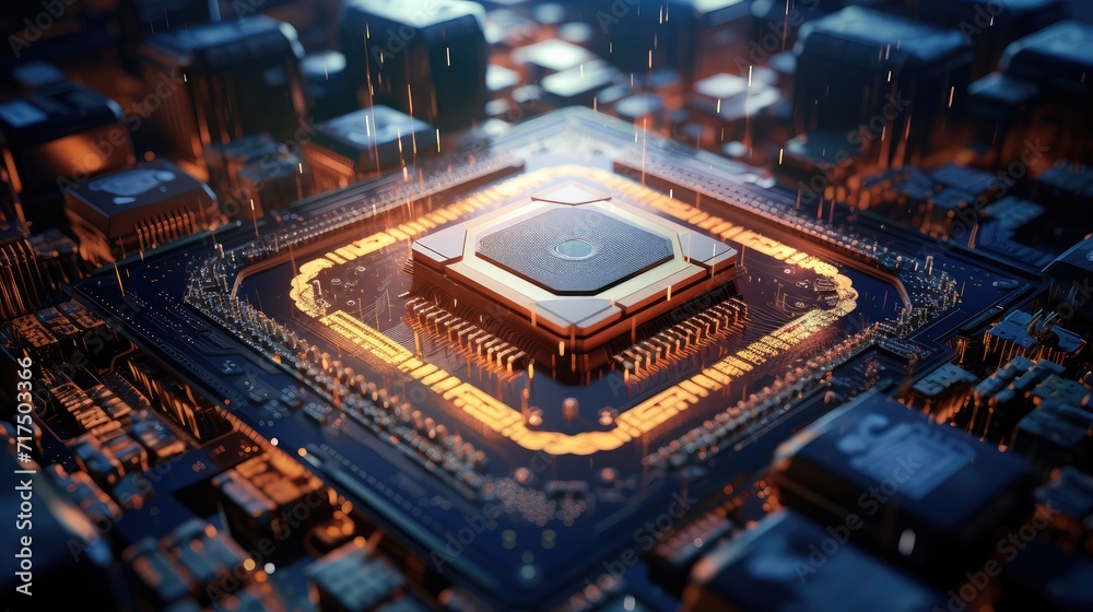 Technological Nexus: 3D Render of Central Processor and Advanced ...