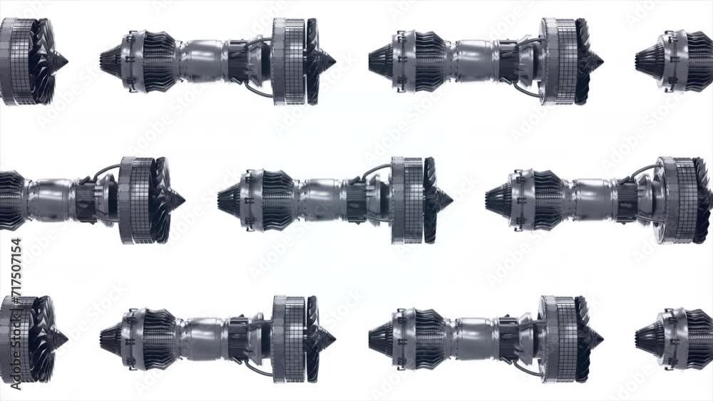 Energy turbine rotor spinning in the white background. Energy turbine ...
