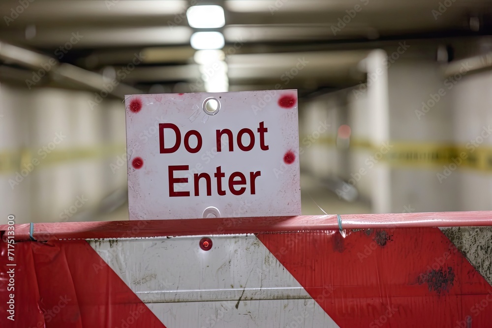 Red tape barrier marked with caution No entry permitted Stock Photo ...