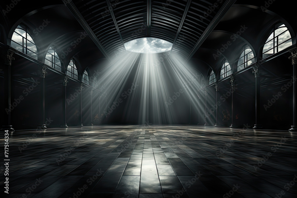 empty stage with black gray spotlights, Artistic performances stage ...