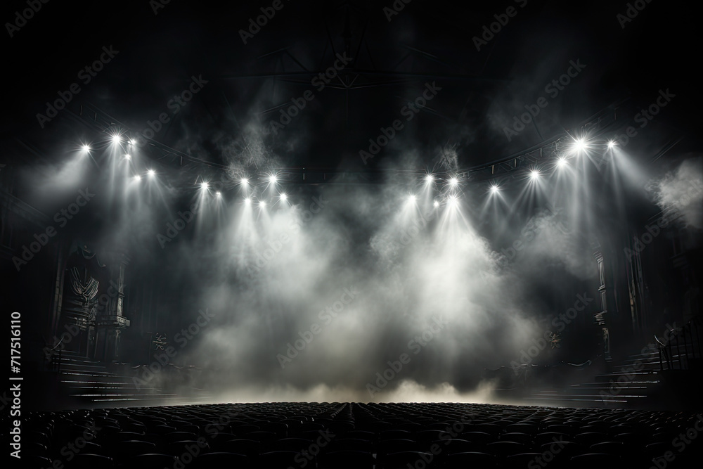 empty stage with black gray spotlights, Artistic performances stage ...