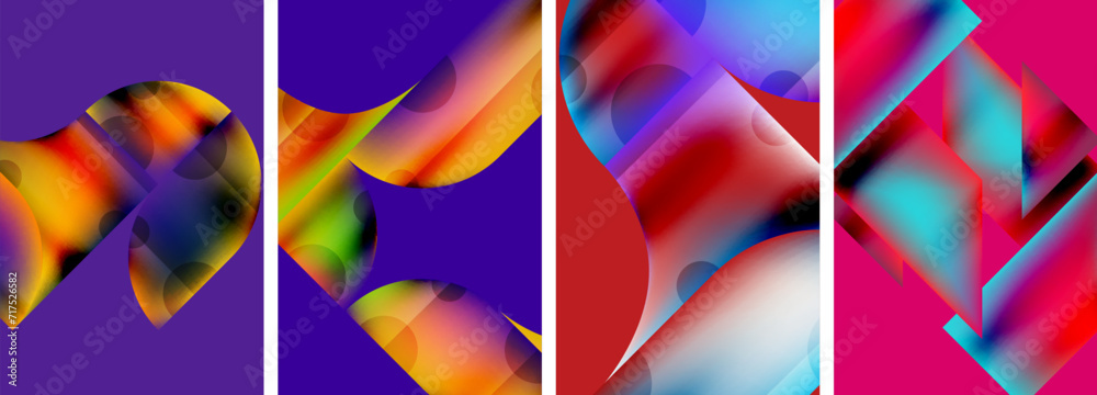 Set of colorful geometric posters - round shapes and circles with fluid ...