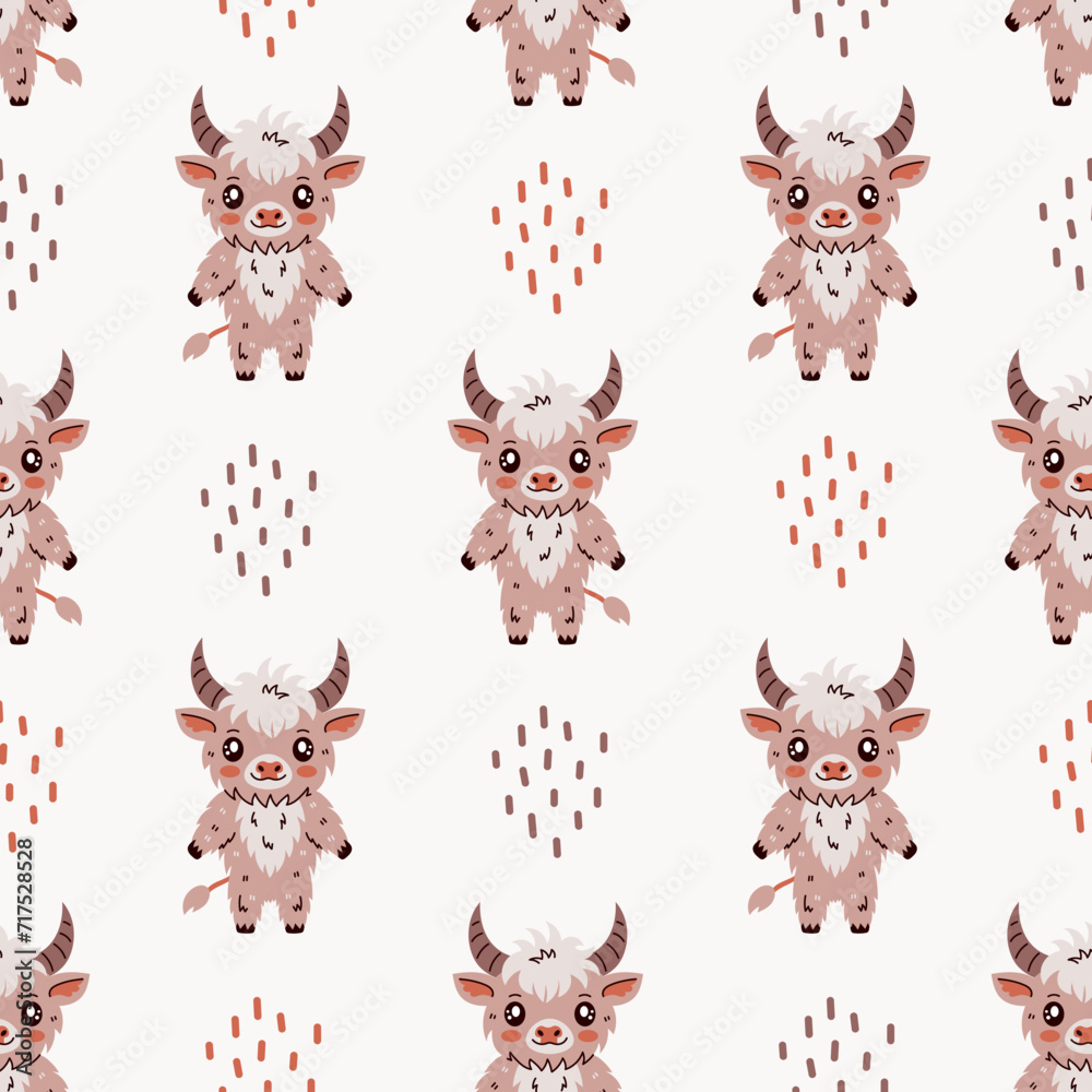 Mythical horned creature seamless pattern. Repeat vector illustration ...