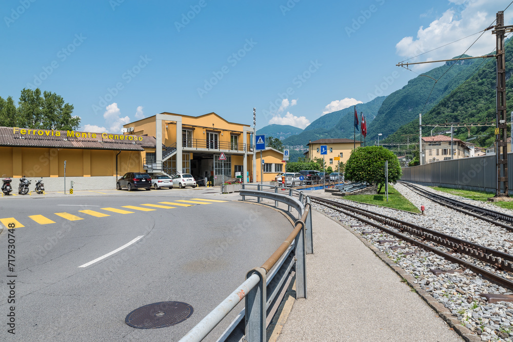 Monte Generoso railway (ferrovia Monte Generoso, as written); starting ...
