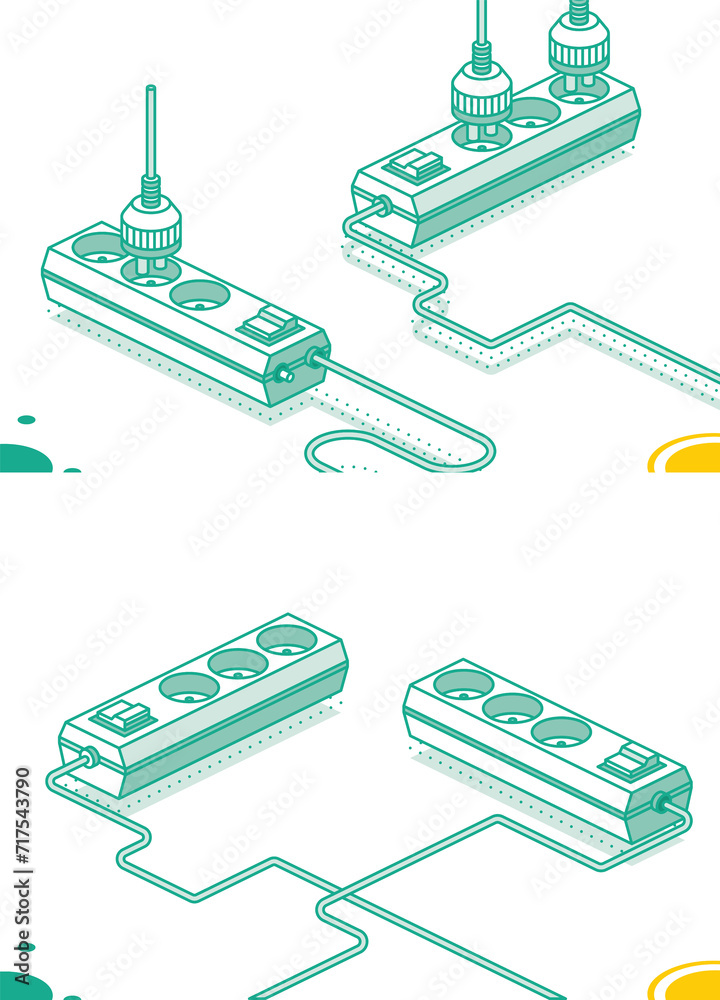 Modern Electric Extension Cord with Plug. Electrical Power Socket Strip ...