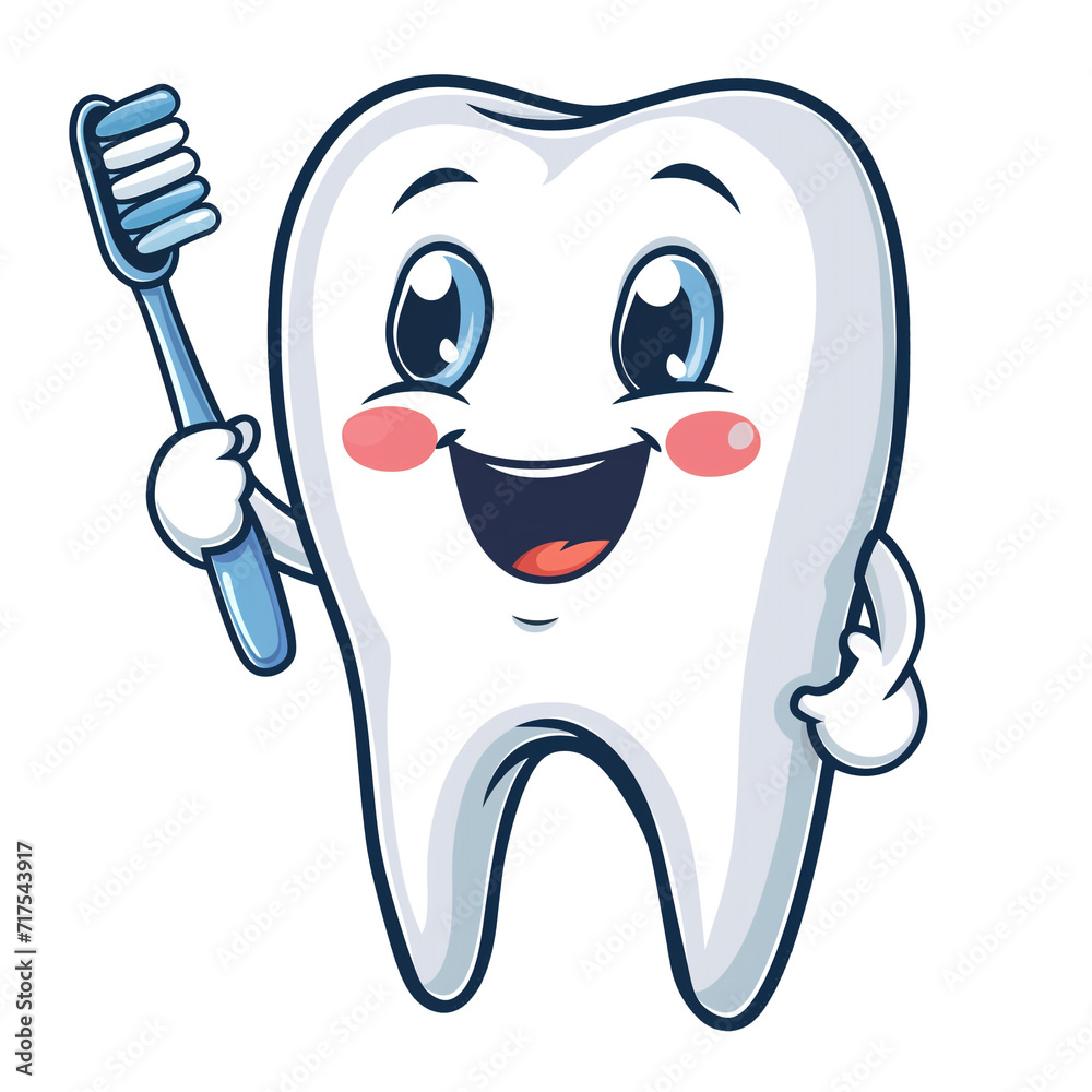 fröhlicher happy lachender Zahn mit Zahnbürste. Isoliert, freigestellt ...