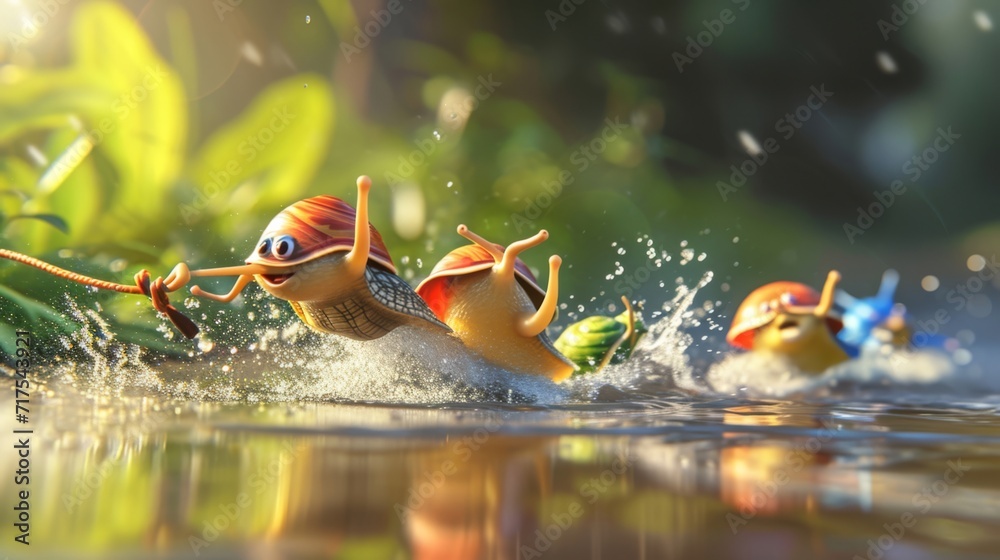 Cartoon scene of a group of superhero snails on a mission to rescue a ...