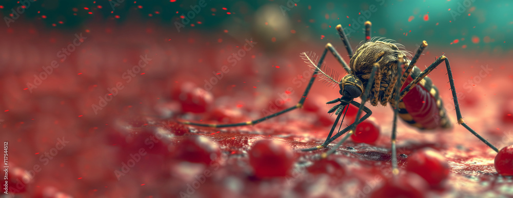 Malaria. Infected Culex Mosquito on Red Background, Leishmaniasis ...