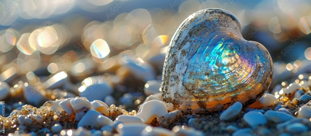 Heart shaped piece of natural nacre mother of pearl of Paua Perlemoen ...