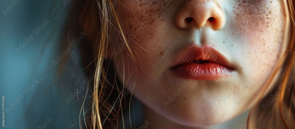 Macro of a little girl s mouth curling her tongue into a U shape a ...