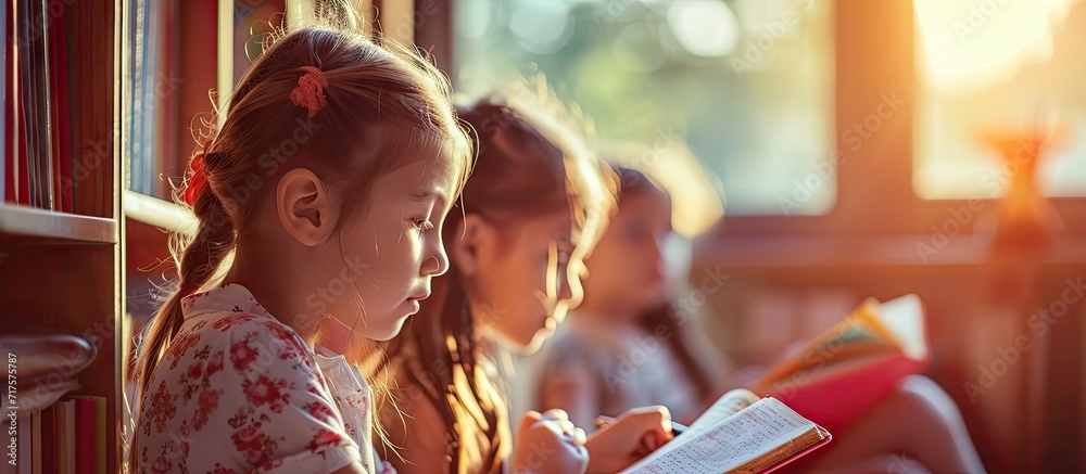 Learning English grammar Children reading a book during their English ...