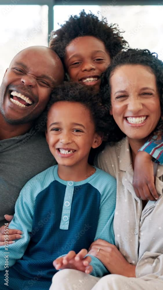 Happy black family, children and hug for bonding, love or care in ...
