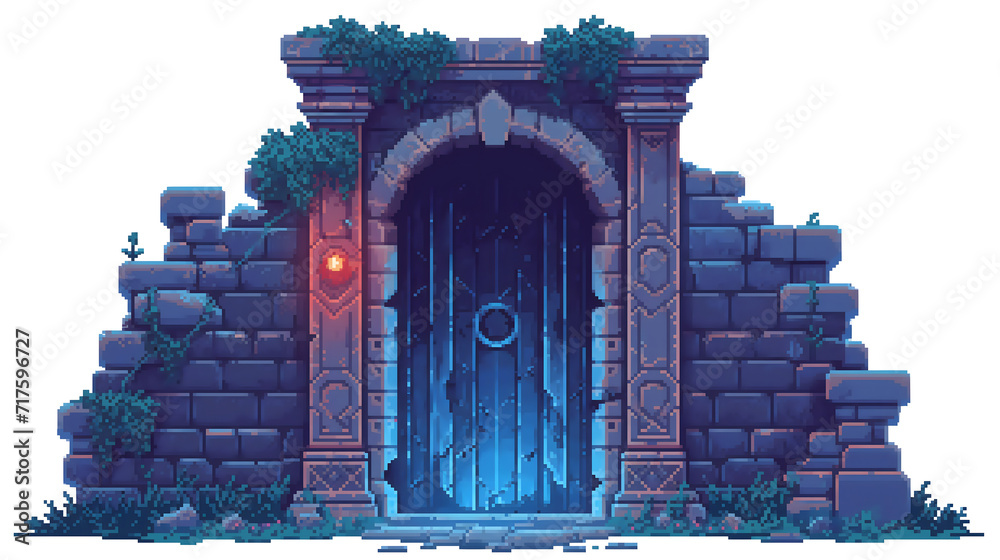 portal gate in pixel art game background, magic gate portal display ...