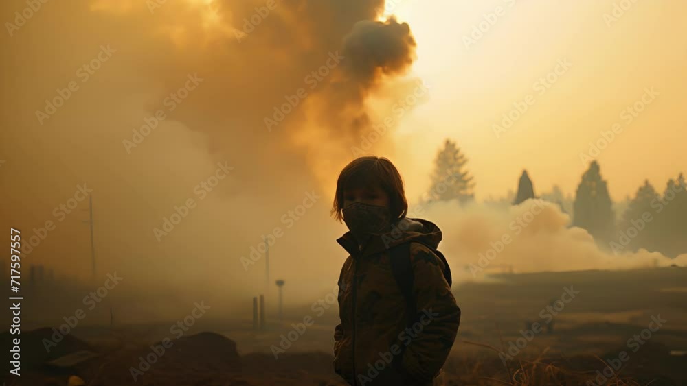 Vidéo Stock A child peers through the smoky air, a representation of ...