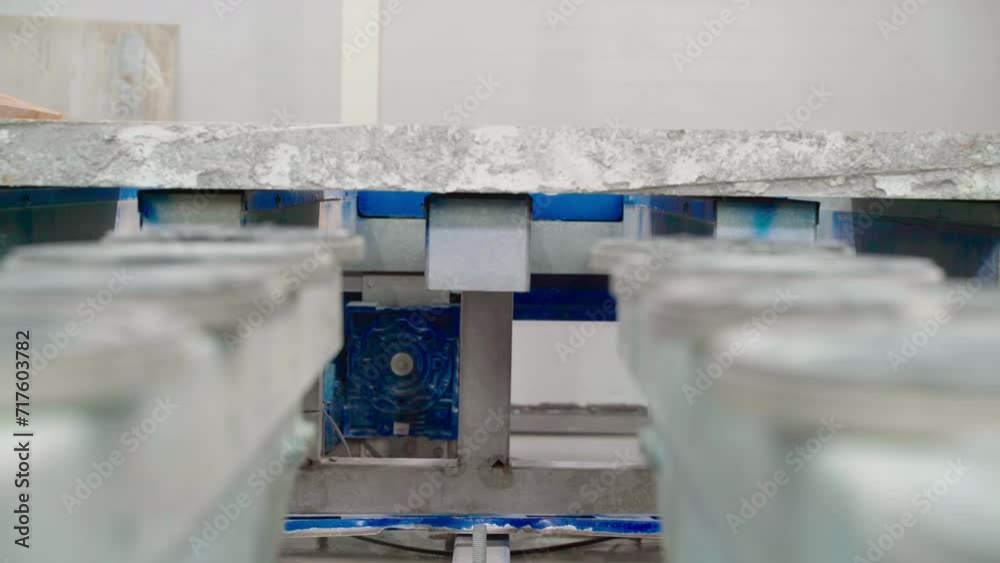 Close Up. Granite Rock Slab Moving On Automated Conveyor Belt At ...