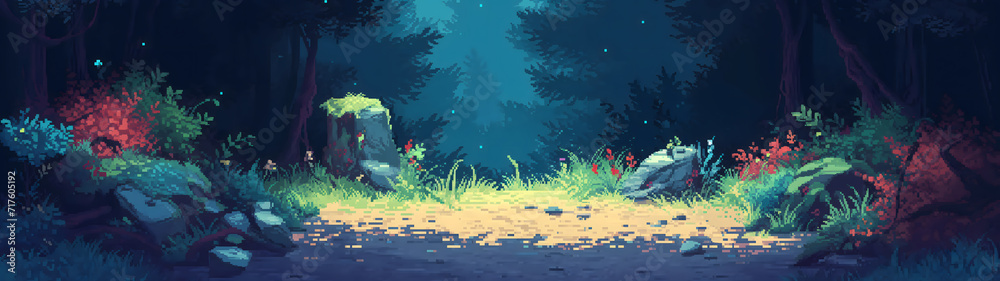 road in the middle of the forest in pixel art style, pixel art ...