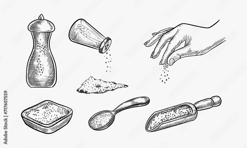 Sea salt sketch vector illustration isolated on white background ...
