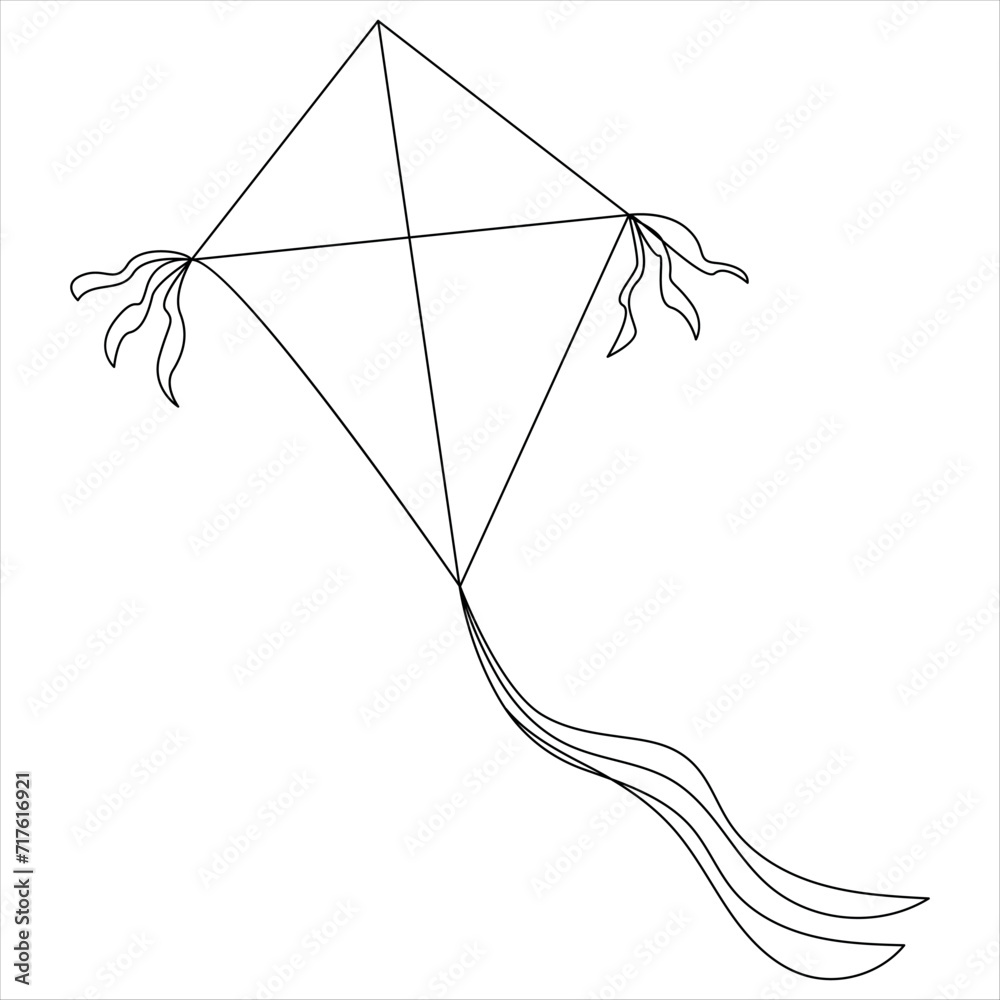 Continuous one line drawing of kite line art drawing vector ...
