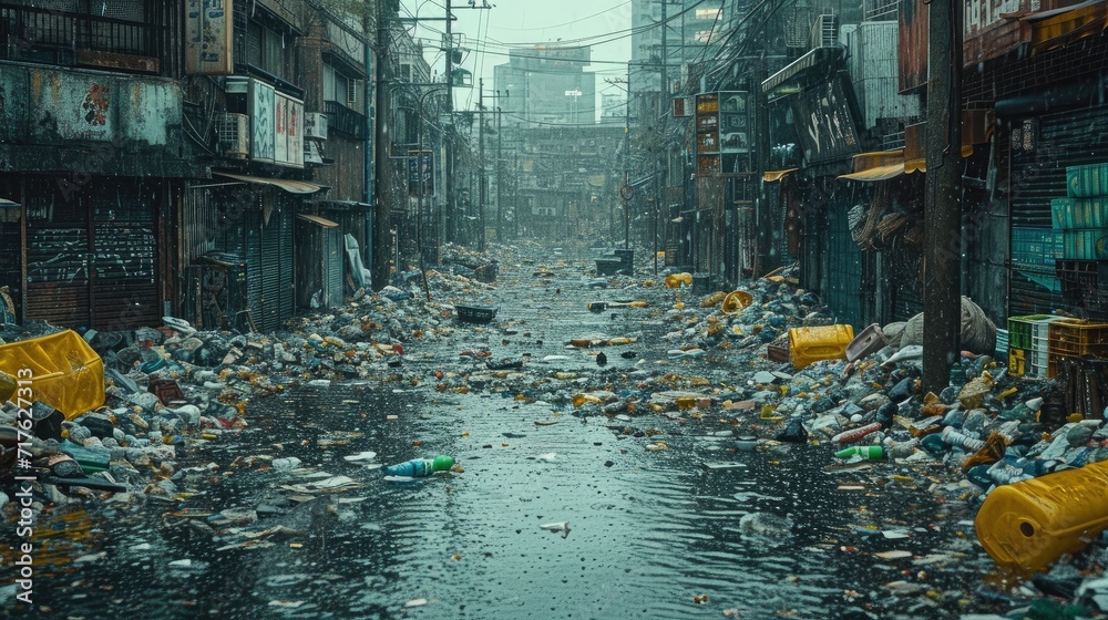 A visual representation of trash piles in urban environments. Stock ...