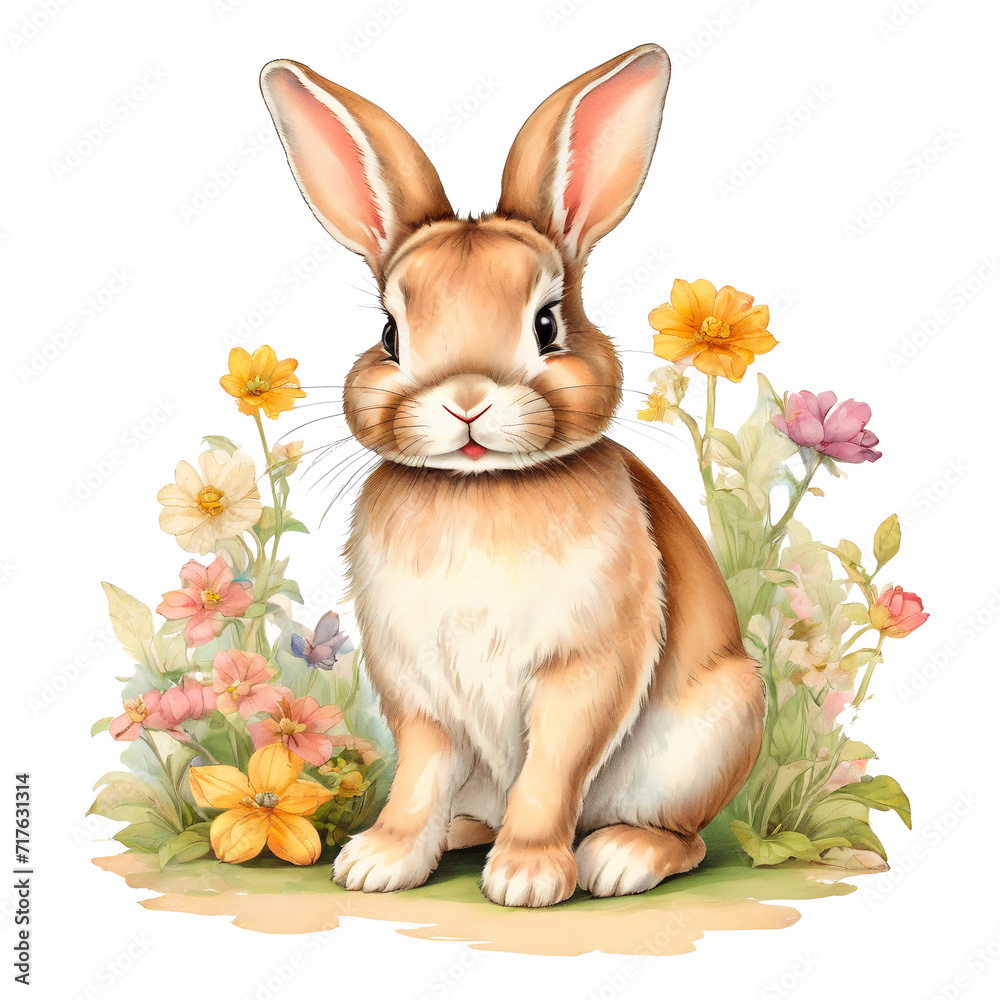 cute vintage, retro bunny, rabbit clip art on transparent background ...