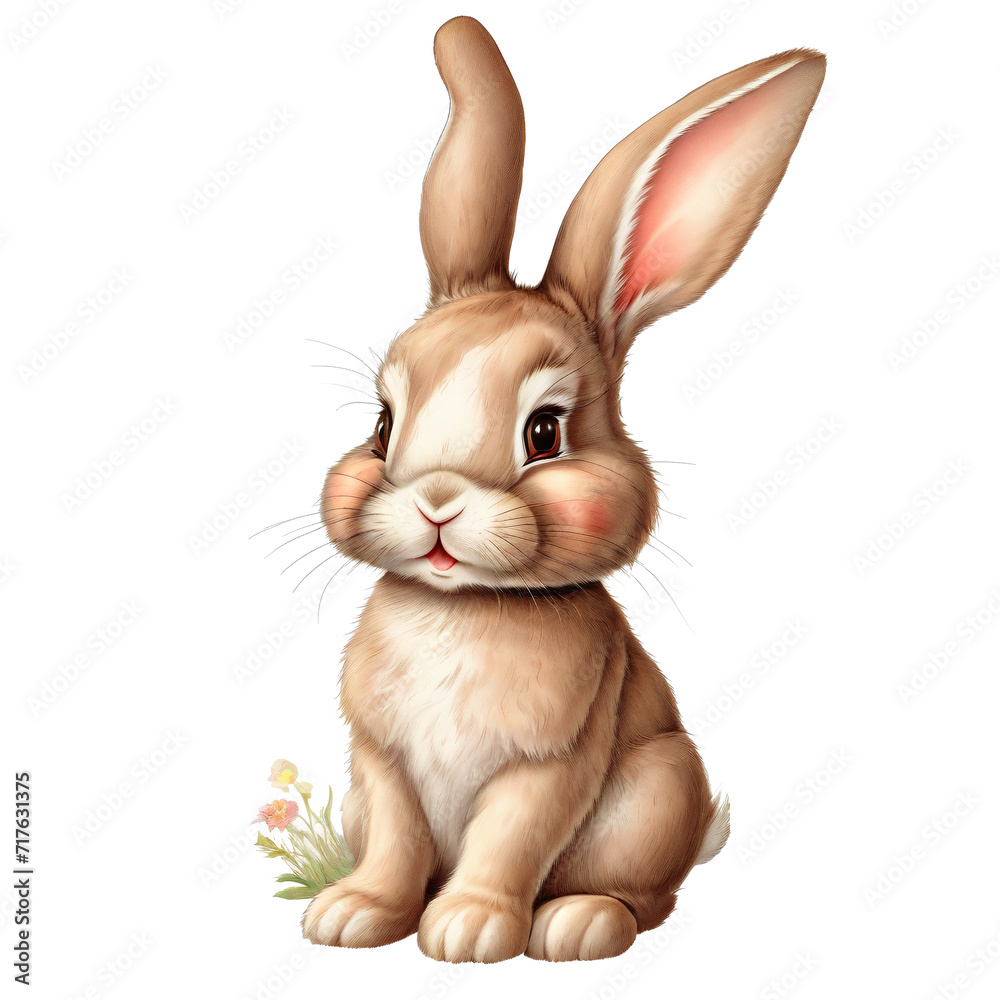 cute vintage, retro bunny, rabbit clip art on transparent background ...