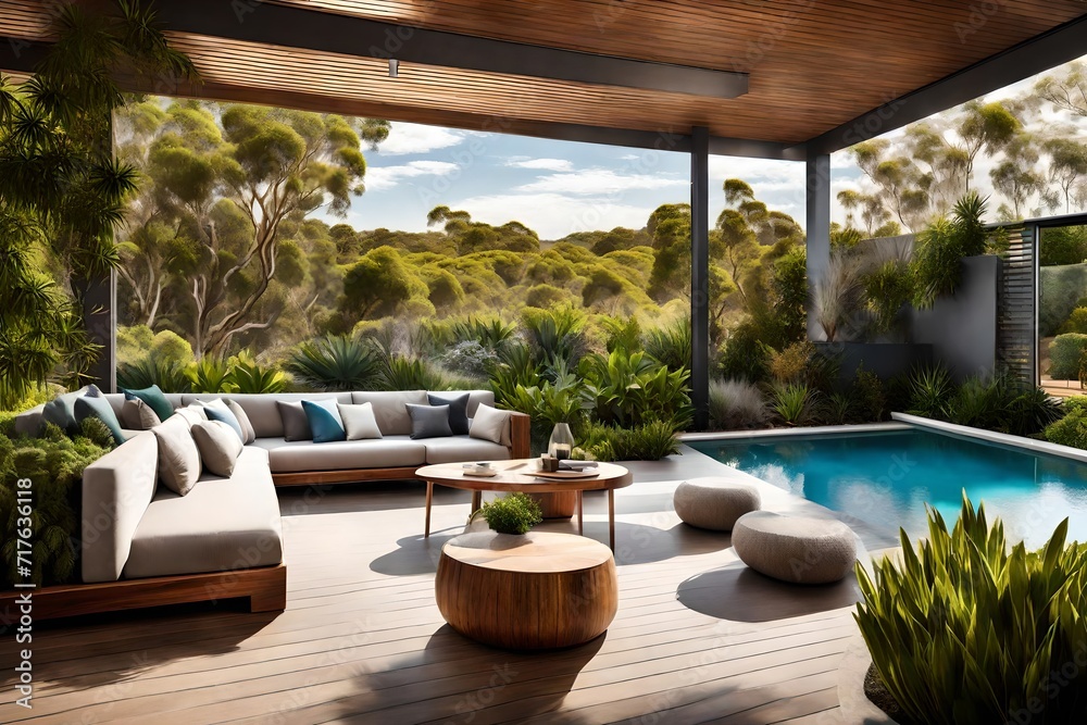 Australian outdoor lounge area with comfortable seating, surrounded by ...