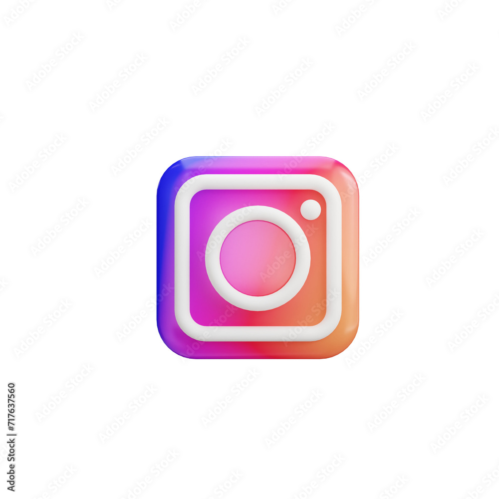 Instagram logo button with shadow on transparent background. 3d object ...