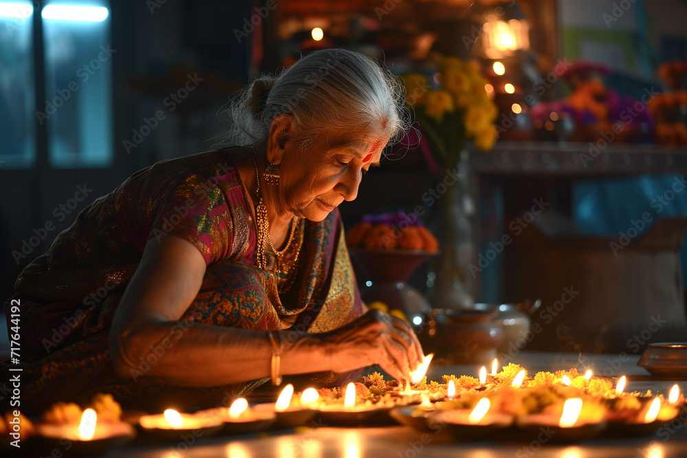 Diwali Festival Radiance: Photograph of an Elderly Indian Woman in ...