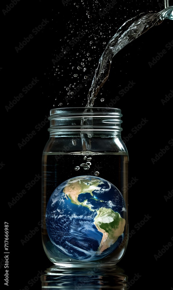 Climate Crisis: Rising Water Levels Symbolized by Earth in a Mason Jar ...