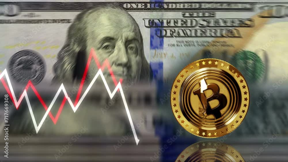 Vidéo Stock Bitcoin ETF BTC cryptocurrency golden coin over 100 Dollar ...