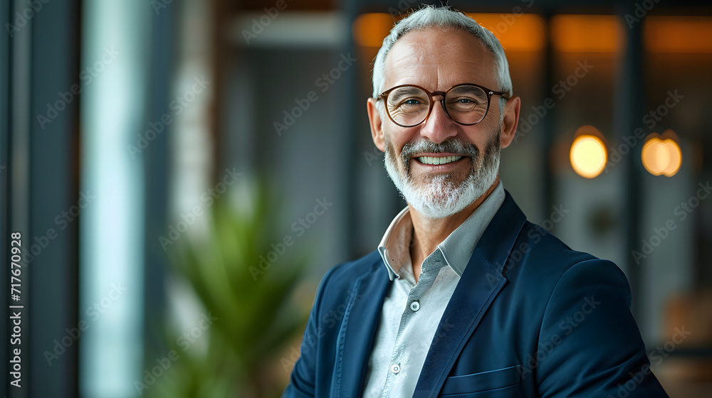 Mature entrepreneur headshot image of a smiling elder bank manager or ...