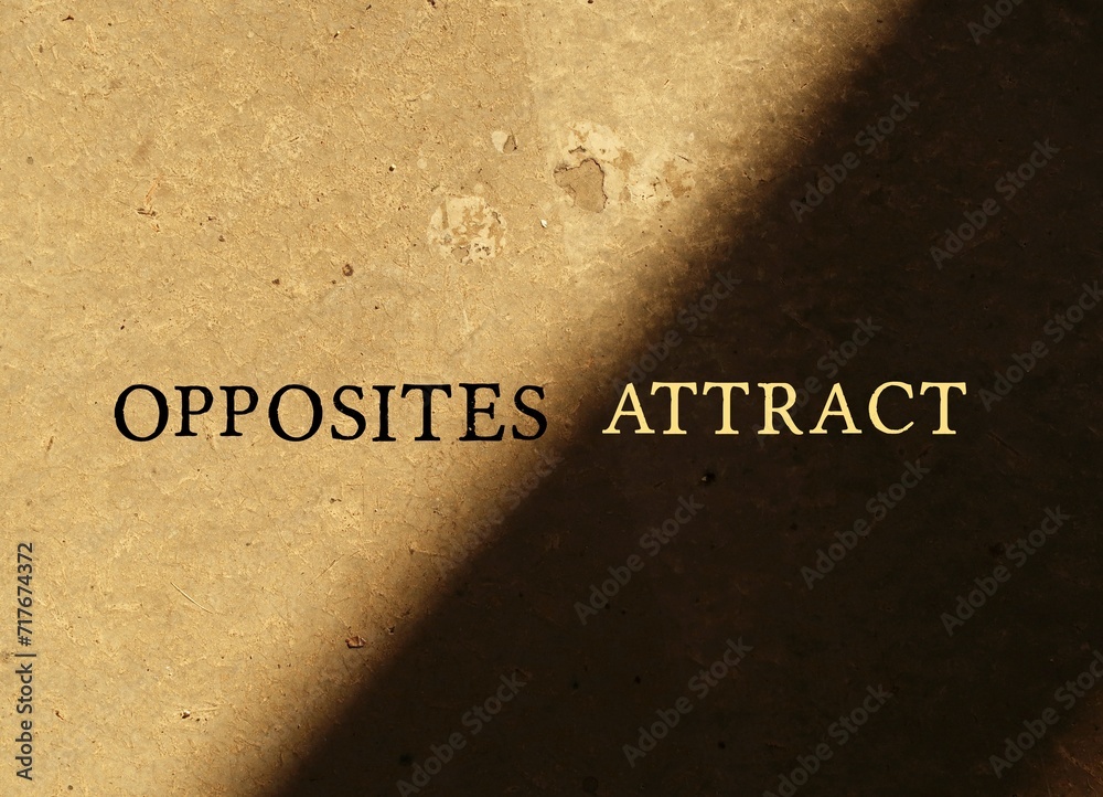 Contrast shadow wall with text written OPPOSITES ATTRACT - means ...