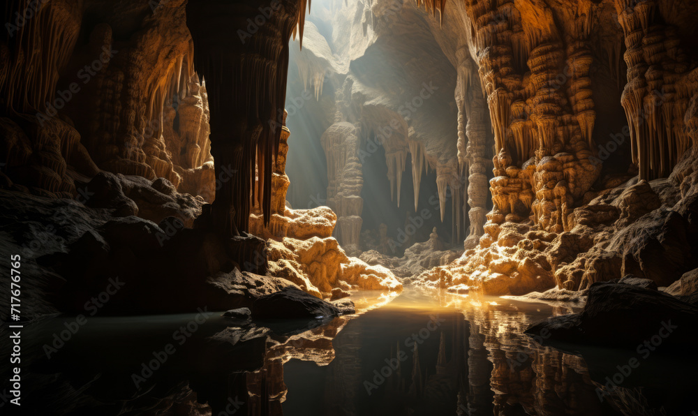 Majestic Limestone Cave Interior Illuminated by Natural Light ...