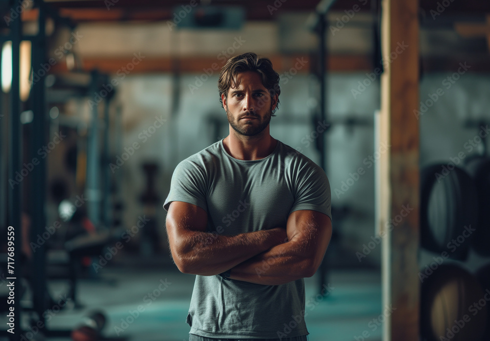 a gym page with Man and many different fitness workouts, in the style ...