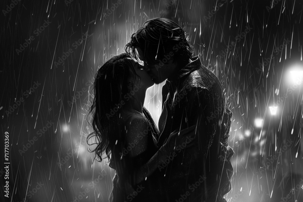 Embrace in the Rain: A Monochromatic Portrait of Intimacy. Couple ...