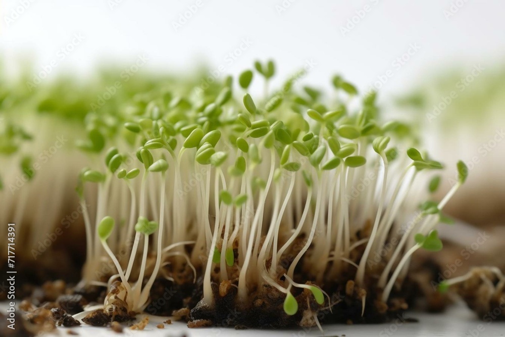 Macro image of green lentil sprouts on white background. French green ...