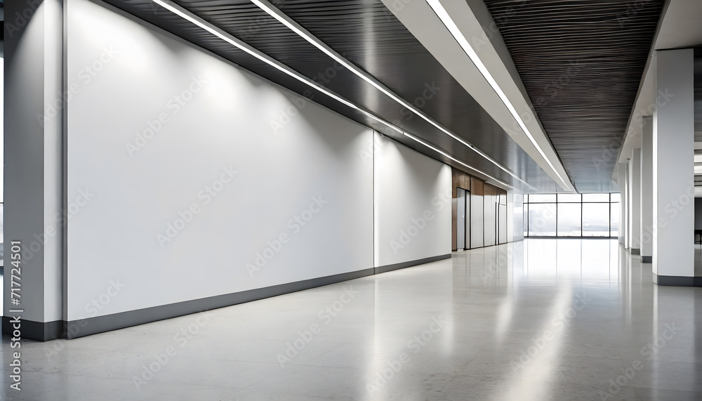 Perspective view of blank light wall with place for poster or banner in ...