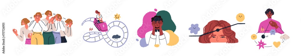 Mood swings, bipolar disorder set. Changing emotions, imbalance from ...