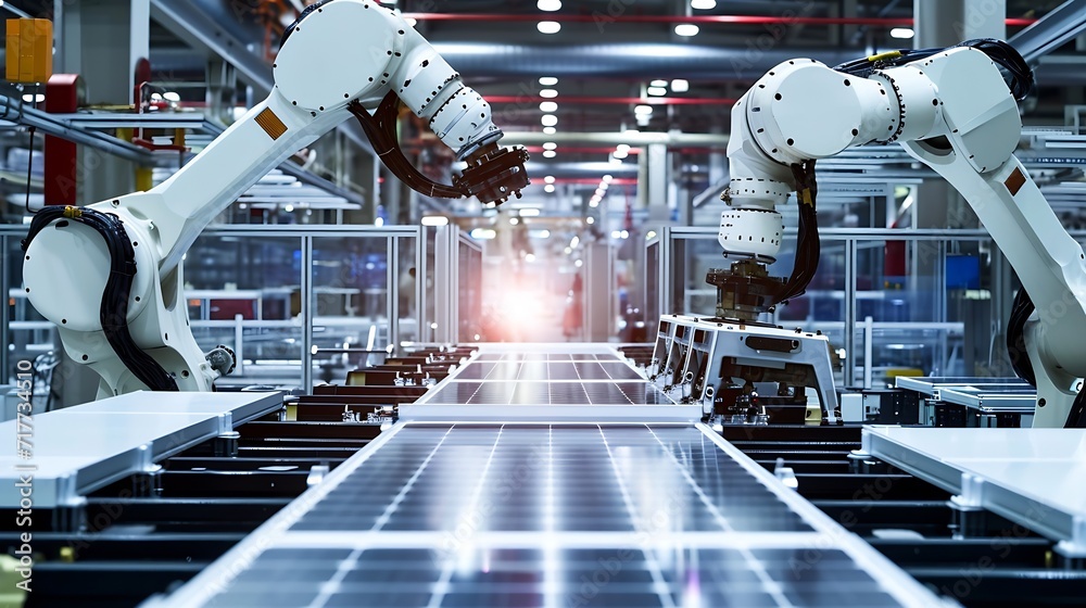 Generative AI : Large Production Line with Industrial Robot Arms at ...